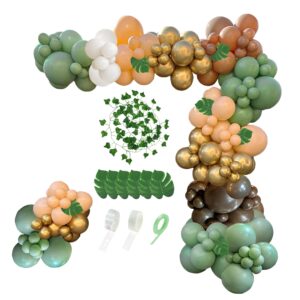 sage green brown balloon garland kit woodland balloon arch kit olive green gold coffee cocoa balloons for wild one birthday jungle safari baby shower party decorations