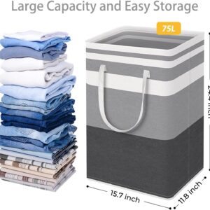 UrbAmerican 1-Pack Large Laundry Basket, Waterproof, Freestanding Laundry Hamper, Collapsible Tall Clothes Hamper with Extended Handles for Clothes Toys in the Dorm and Family