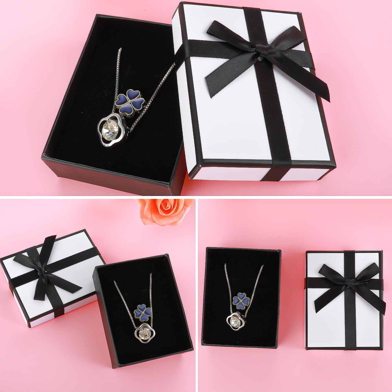 Tucnoeu 2Pcs White Small Gift Box and 2Pcs Small Gift Bag with Black Ribbons,Jewellery Gift Box for Bracelets, Earrings, Rings, Bangles, Jewelry(3.5x2.7x1.2in)