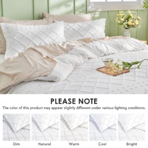 HYMOKEGE Duvet Cover Queen Size, Boho Tufted Queen Duvet Cover 3 Pieces, Soft & Lightweight Shabby Chic, Embroidery Bedding for All Seasons, 1 Duvet Cover 90" × 90" & 2 Pillow Shams, White