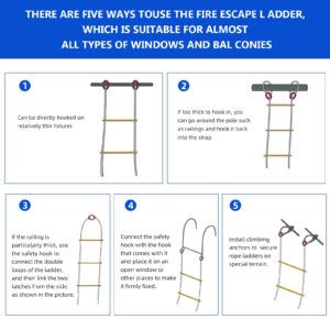 Rope Ladder,26.2 Feet Emergency Fire Escape Ladder Flame Resistant,Safety Balcony Fire Ladder with Hooks,Fast to Deploy Portable and Reusable 3 Story,Weight Capacity up to 2000 Pounds