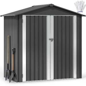 dwvo 6x4ft metal outdoor storage shed, waterproof tool shed heavy-duty storage unit with lockable door and vents, ideal for bicycles, tools, lawnmowers, backyards, patios, lawns - dark gray