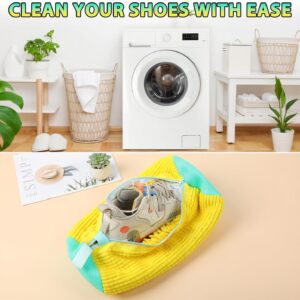 Shoe Washing Machine Bag, 2024 New Reusable Mesh Laundry Shoe Wash Bag Shoe Cleaning for All Shoes, Adjustable Shoes Laundry Bag Sneaker Washing Bag for 360° Cleaning White Shoes (Yellow)