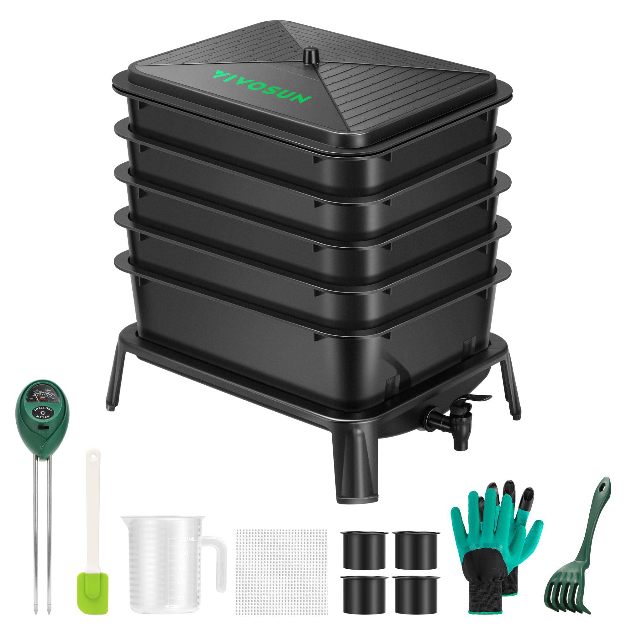 VIVOSUN 5-Layer Worm Compost Bin, 50L Worm Composter, Easy Setup Inclusive Worm Farm Kit for Recycling Food Waste