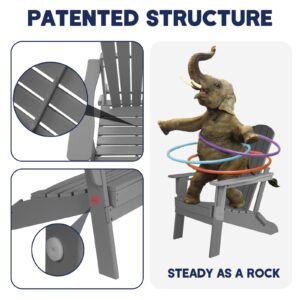 Plawdlik Folding Adirondack Chair, SGS Tested, Wooden Textured with Cup Holder, Heavy All-Weather HDPE Comfortable Set Poolside Backyard Lawn Grey Set 2