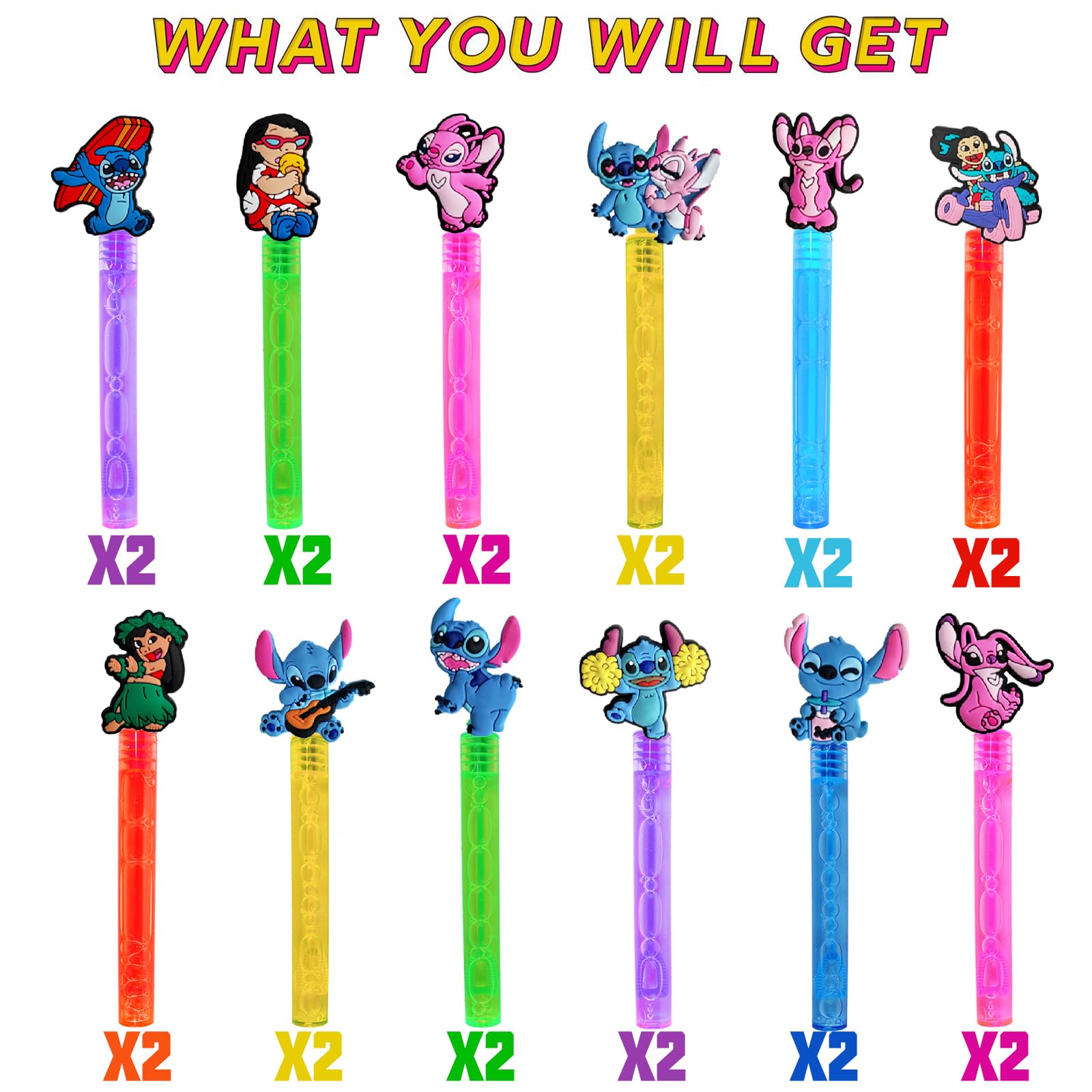 24 Piece Stitch Bubble Wand for Kids(12 Style),Cute Stitch Bubble Wand Great for Stitch Theme Birthday Party Supplies