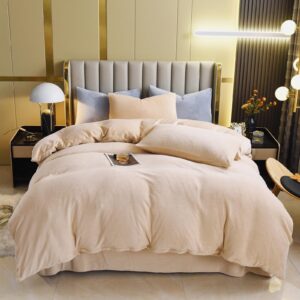 lweipsqlin velvet duvet cover set queen size, solid flannel comforter cover 3pcs ultra soft fuzzy cover with zipper closure corner tie (beige, queen)