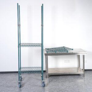 Restaurantware - SHELVING POSTS ONLY: RW Base 74 Inch Mobile Shelving Posts, 4 NSF Certified Epoxy Shelving Poles - Shelves And Casters Sold Separately, No Corrosion, Green Steel Wire Shelving Poles