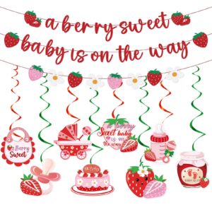 refavor strawberry baby shower decorations - a berry sweet baby is on the way banner decorations cute strawberry shortcake decorations strawberry sweet baby hanging swirls ceiling decorations girls