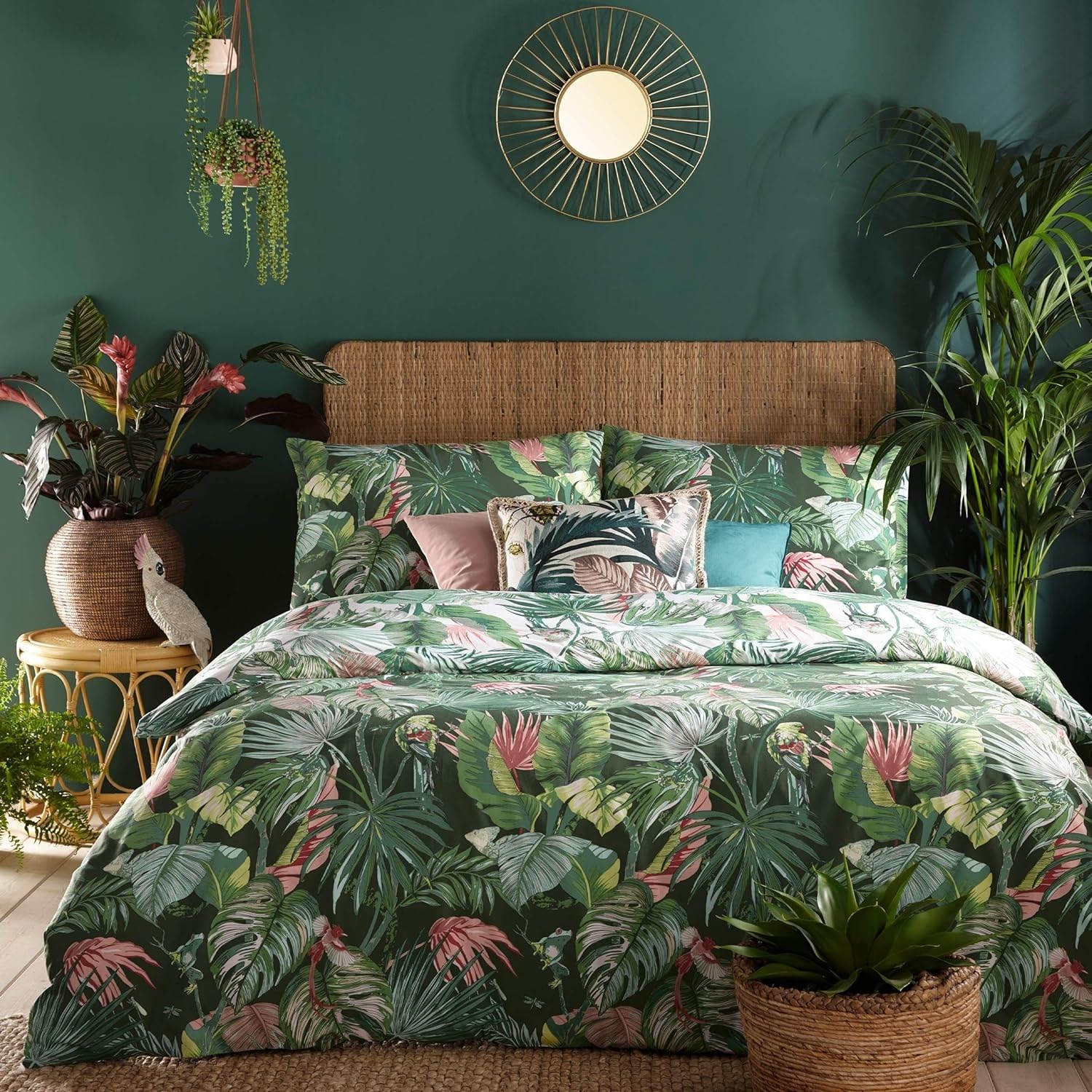 Tropical Jungle Twin Duvet Cover Parrot Twin Size Bedding Set with Zipper Closure, Comforter Cover 68"x90" with 4 Corner Ties and 2 Pillow Cover 20"x26" - Soft Non Iron for All Seasons