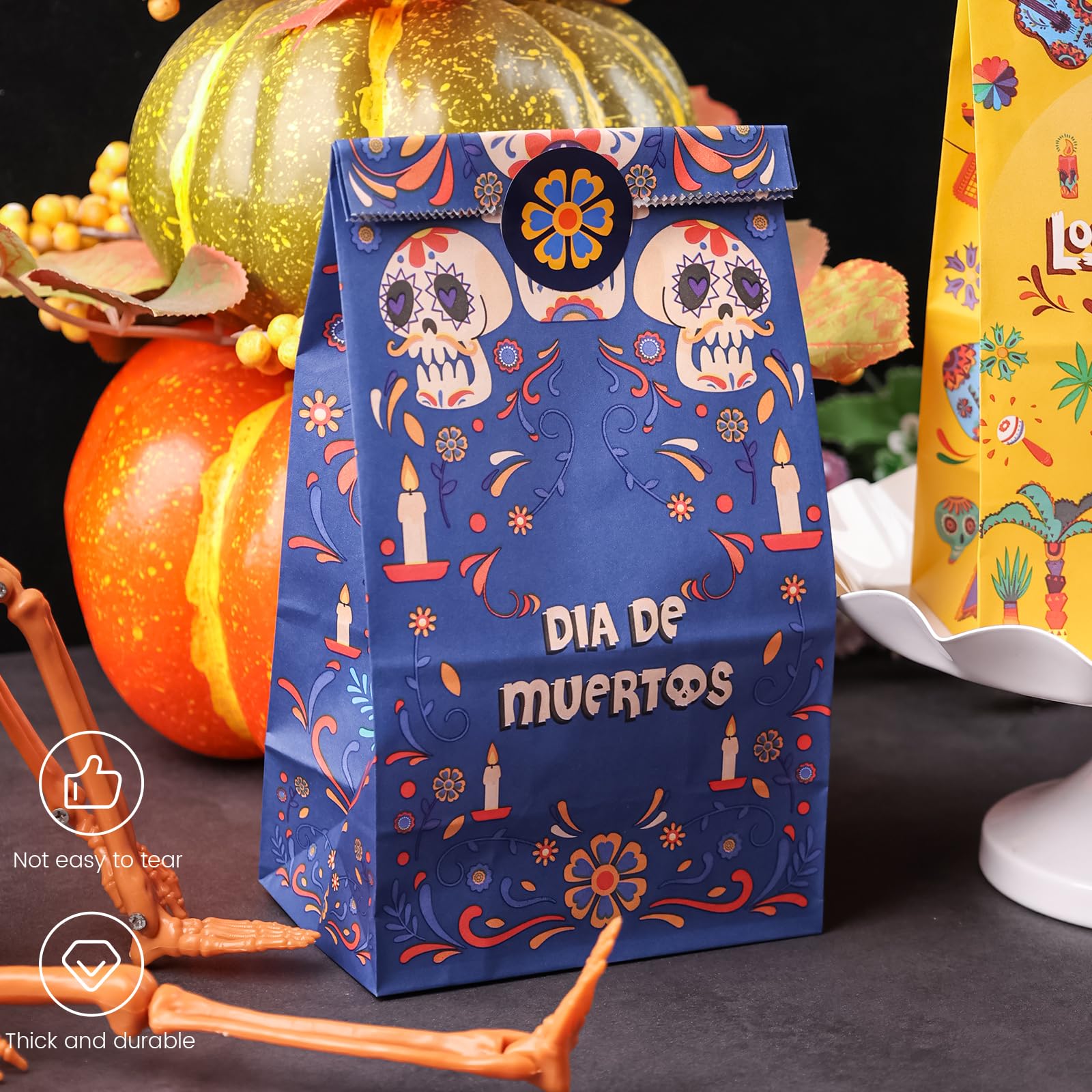 STARRKY 27PCS Halloween Party Favor Bags, Day of the Dead Treat Bags with Stickers Paper Candy Bags 3 Designs Goodie Bags for Party Supplies