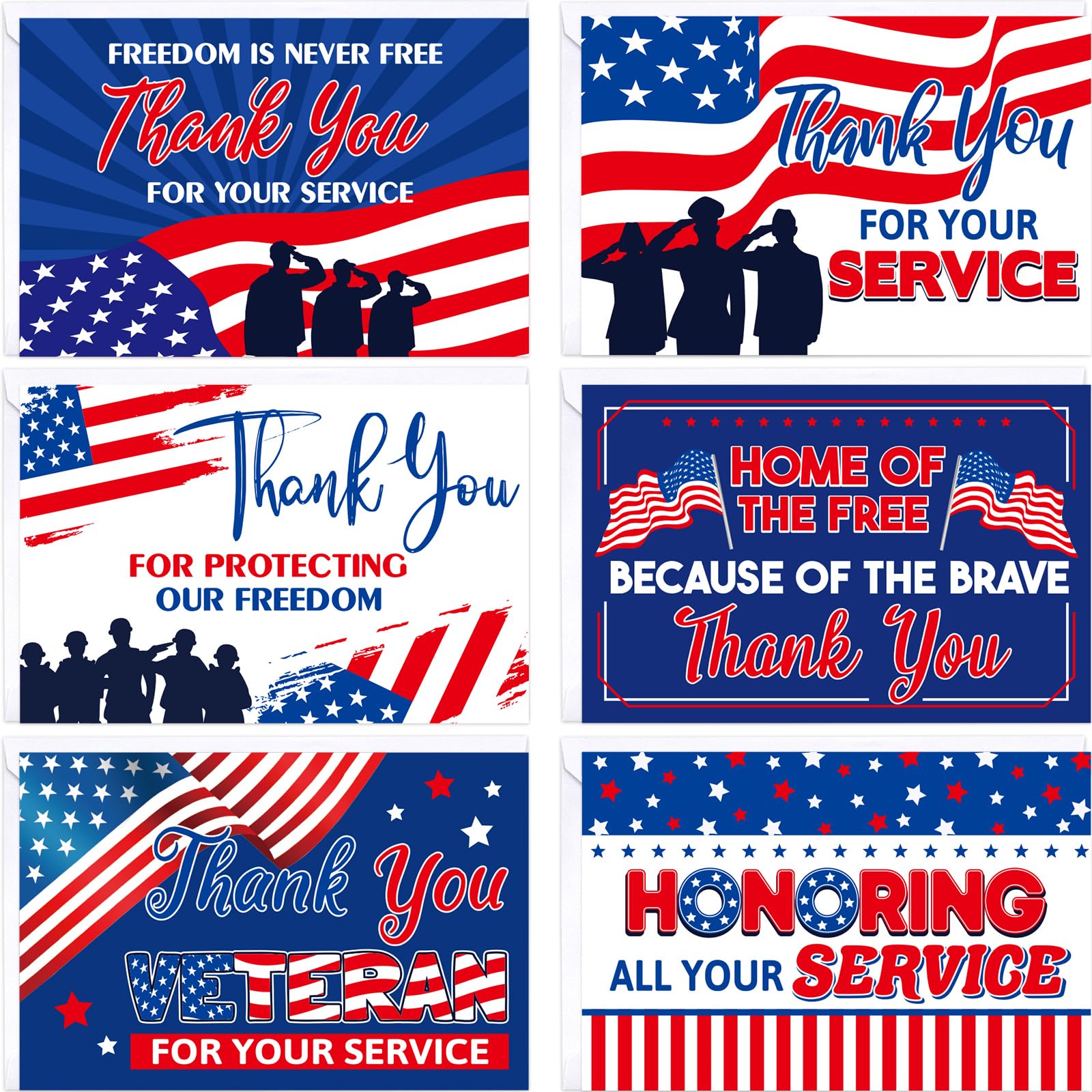 Fancy Land Veterans Day Thank You Cards Thank You for Your Service Military Appreciation Greeting Card with Envelope Stickers for Patriotic Memorial Independence Day 24 Pcs