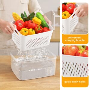 4 Pack Fruit Storage Containers for Fridge with Removable Colanders, Airtight Produce Vegetable Berry Containers for Fridge, All-In-One Food Storage Containers for Washing, Draining, Freshness