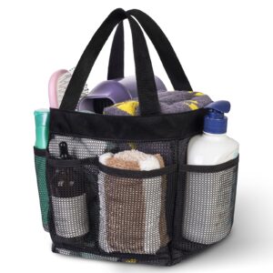 bihoonge mesh shower caddy,upgraded 8 compartment large capacity shower bag, college dorm room essentials, beach, swimming, gym, bathroom shower bag (black)