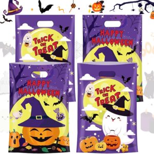 40 pcs happy halloween treat bags with handles, goodie bags halloween assorted trick-or-treat bags party favor plastic candy bag, cute ghost pumpkin goody bags for halloween classroom decorations