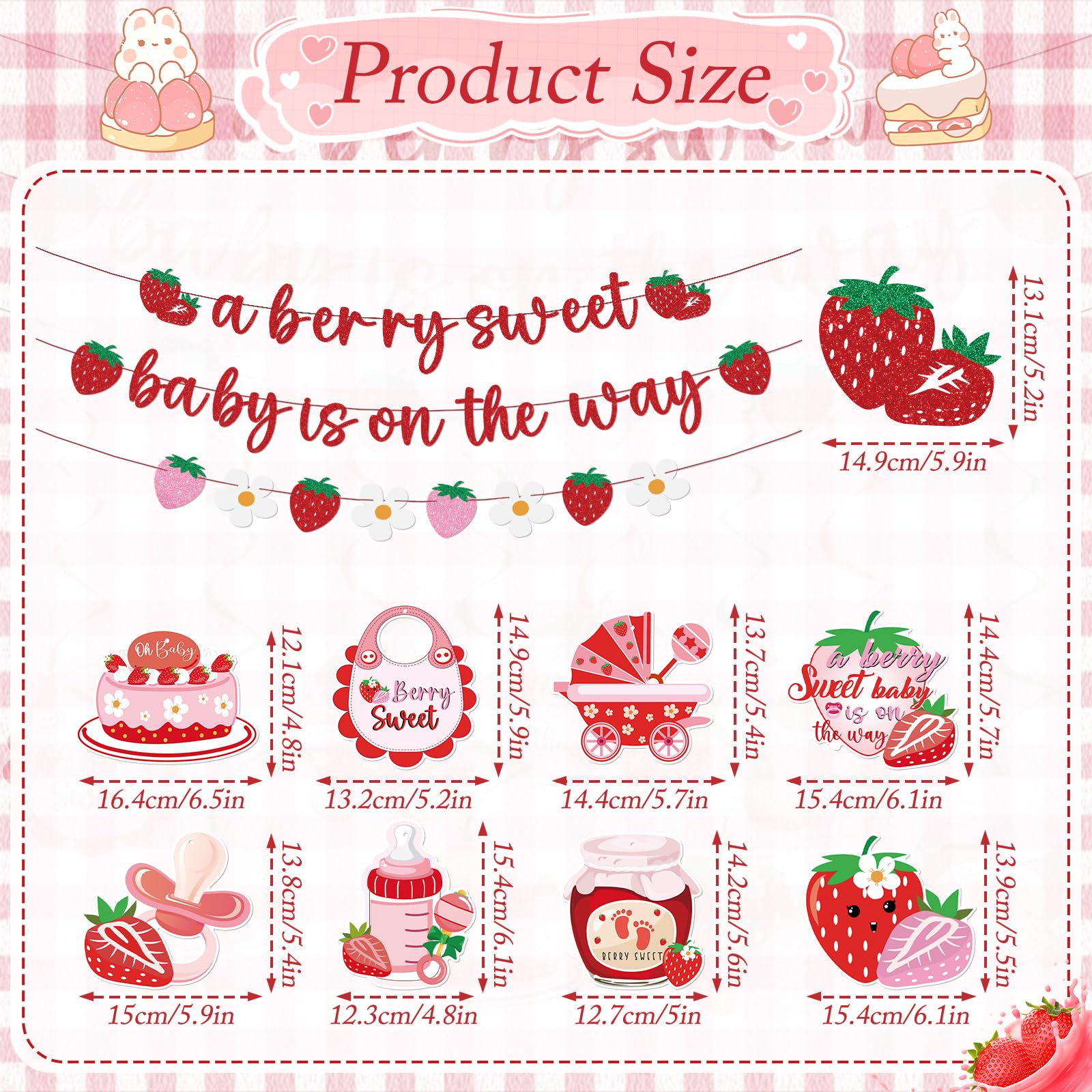 Refavor Strawberry Baby Shower Decorations - A Berry Sweet Baby Is on the Way Banner Decorations Cute Strawberry Shortcake Decorations Strawberry Sweet Baby Hanging Swirls Ceiling Decorations Girls