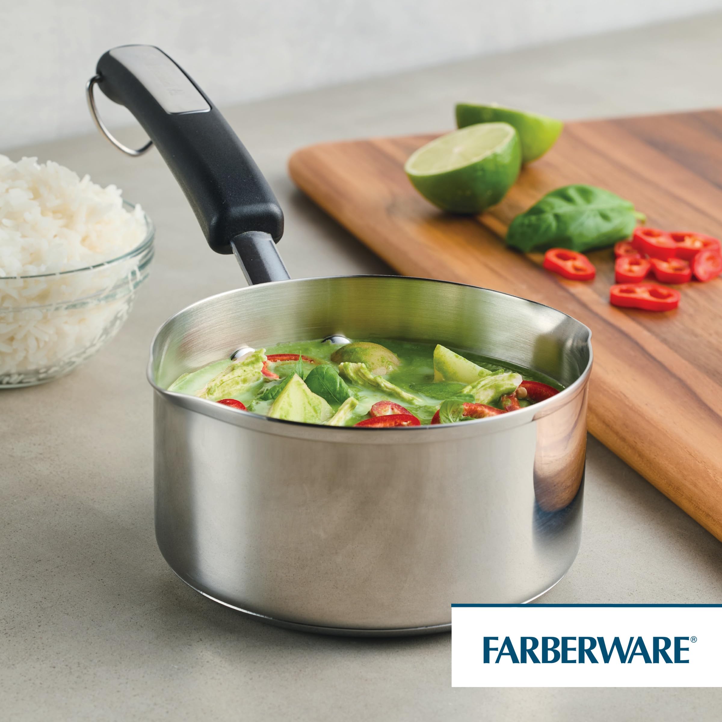 Farberware Brilliance Stainless Steel Saucepan/Saucepot with Side Spouts for Easy Pouring, 1 Quart, Dishwasher Safe and Induction Ready, Compatible with All Cooktops, Stainless Steel