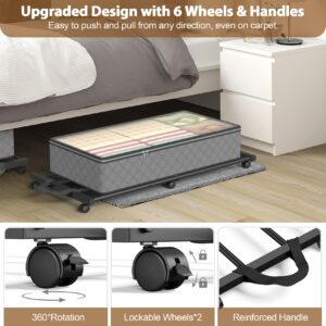 Mr IRONSTONE Lengthened Under Bed Storage with 6 Wheels, Rolling Underbed Storage with Handle, Metal Under the Bed Storage with High Load Capacity Up to 80LBS (2 Pack (36.42"x16.73"x2.36"))