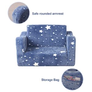 AFBKSS&BB Kids Sofa Glow in Dark, 2 in 1 Kids Couch, Baby Armchairs, Full Foam Children Upholstered Couch, Flip Out Sofa Bed Children Play Pad Furniture (Blue)