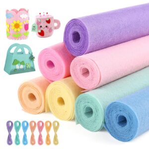 naler 7 rolls felt sheets, 7 yards rainbow felt fabric rolls bundle, 8"x35" 1mm assorted felt sheets for crafts macaron colors sewing fabric with 7 wools for fabrics diy craft sewing patchwork