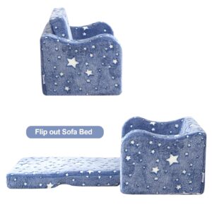 AFBKSS&BB Kids Sofa Glow in Dark, 2 in 1 Kids Couch, Baby Armchairs, Full Foam Children Upholstered Couch, Flip Out Sofa Bed Children Play Pad Furniture (Blue)