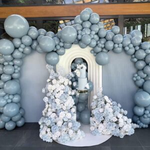 Awenztech 110pcs Dusty Blue Balloons, 18 12 10 5 inch Dusty Blue Balloons Different Sizes Dusty Blue Balloon Arch Kit for Bridal Shower Gender Reveal Baby Shower Birthday Party Decorations