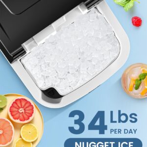 COWSAR Nugget Ice Makers Countertop, Pebble Ice Maker Machine with Soft Chewable Ice, 34Lbs/24H, Self-Cleaning, One-Click Operation, Pellet Ice Maker Countertop for Home/Kitchen/RV/Camping