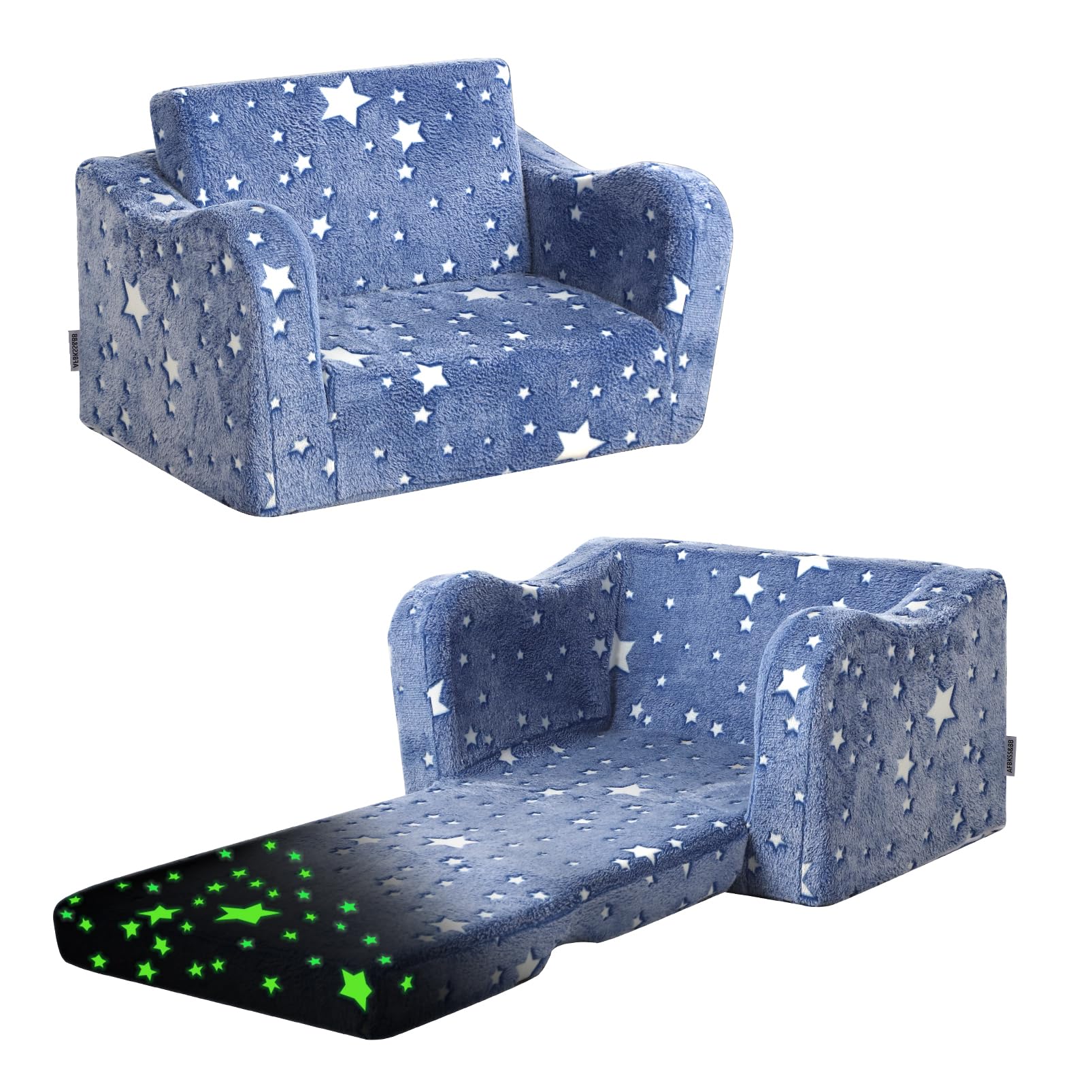 AFBKSS&BB Kids Sofa Glow in Dark, 2 in 1 Kids Couch, Baby Armchairs, Full Foam Children Upholstered Couch, Flip Out Sofa Bed Children Play Pad Furniture (Blue)