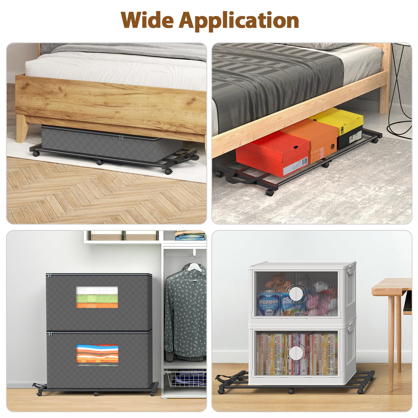 Mr IRONSTONE Lengthened Under Bed Storage with 6 Wheels, Rolling Underbed Storage with Handle, Metal Under the Bed Storage with High Load Capacity Up to 80LBS (2 Pack (36.42"x16.73"x2.36"))