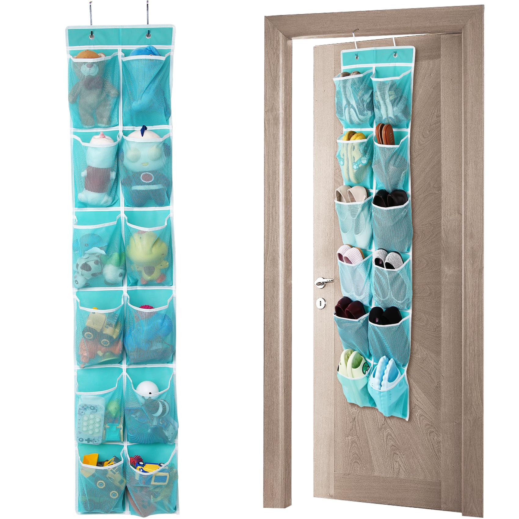 GOMAJI Over the Door Hanging Shoe Organizer, 12 Pockets, Turquoise