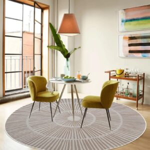 Lacomfy Modern Rug 6Ft Round Abstract Bedroom Carpet Circle Contemporary Sunshine Living Room Floor Mat Nonslip Dining Room Area Rug Non Shedding Washable Throw Rug for Home Decor, Coffee