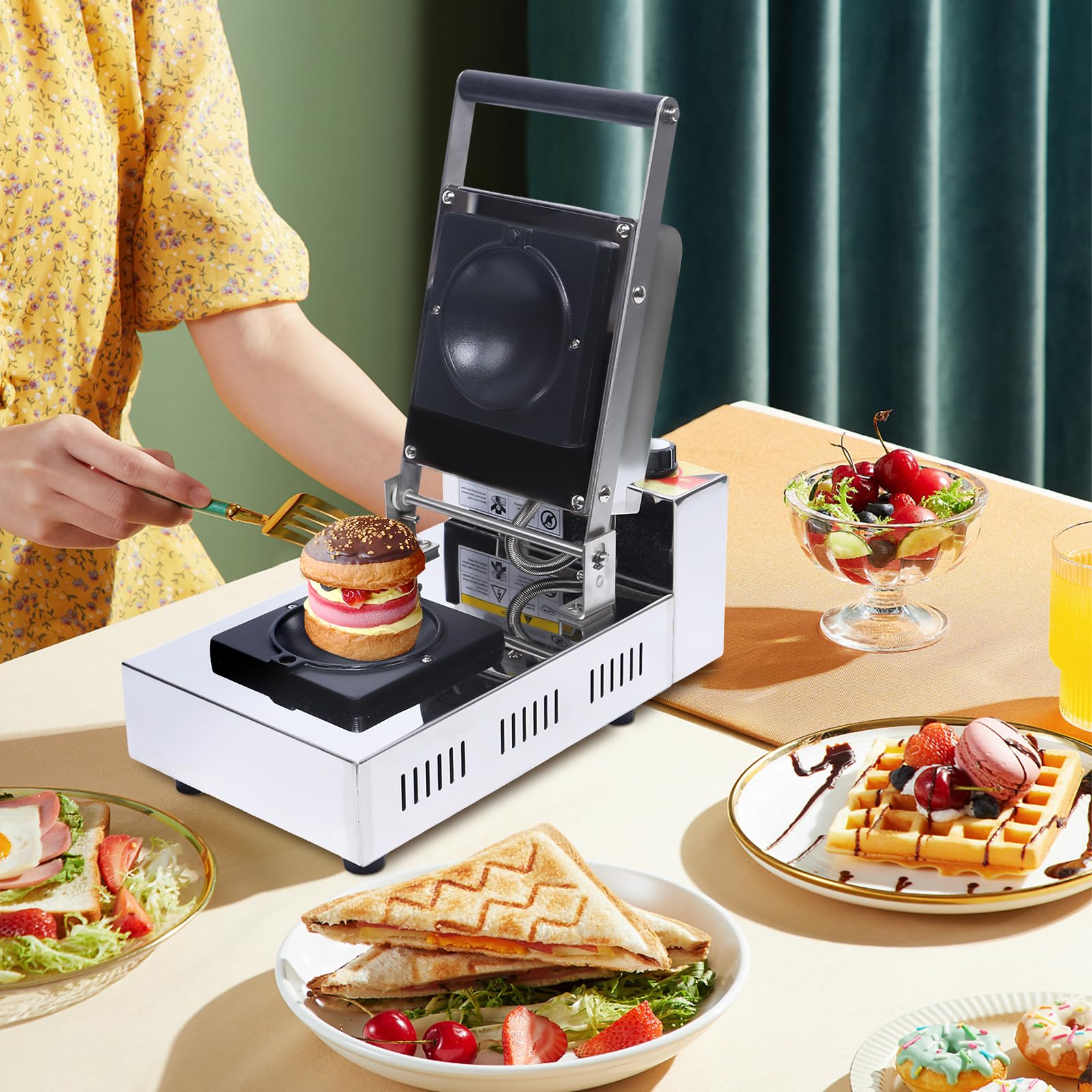 Ice Cream Burger Maker, 1Kw Electric Burger Waffle Maker Machine, Panini Hamburger Press Baking Machine For To Make Ice Cream Hamburgers Sandwiches Bread