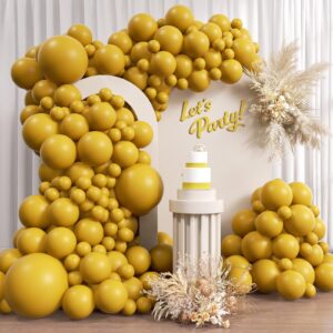 awenztech 110pcs mustard yellow balloons, 18 12 10 5 inch mustard balloons different sizes yellow balloon garland for baby shower sunflower thanksgiving fall birthday party decorations