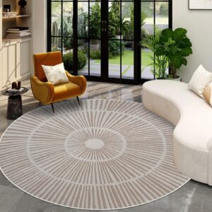 Lacomfy Modern Rug 6Ft Round Abstract Bedroom Carpet Circle Contemporary Sunshine Living Room Floor Mat Nonslip Dining Room Area Rug Non Shedding Washable Throw Rug for Home Decor, Coffee