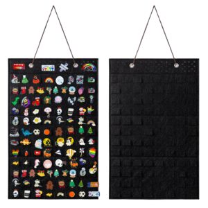 collector pin board,pin collections storage holder,enamel pin hanging display board,pin board for pins collection,pin holder display for wall,enamel pin organizer display case(96 slots,black)