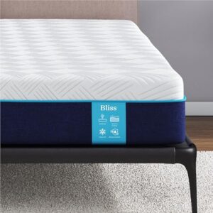 signature sleep bliss 8 inch charcoal cool gel memory foam mattress-in-a-box, medium-firm, certipur-us and oeko-tex, queen