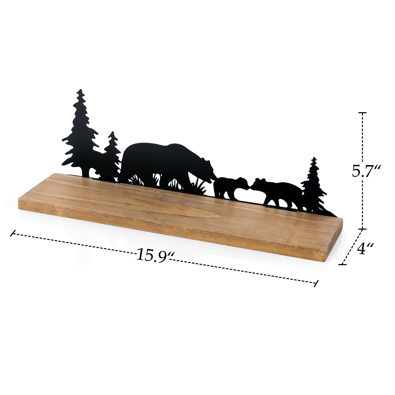 Synovana Wall Mount Shelf Farmhouse Cabin Wooden Floating Shelf Wall Decor Rustic Hanging Rectangular Wall Shelves for Bathroom Living Room Laundry Room - Bear Shadow Design