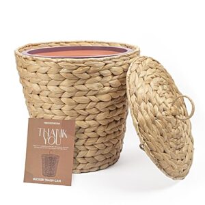 trevietdecor wicker trash can with lid in bedroom, bathroom | trash can in office | boho woven wicker waste basket