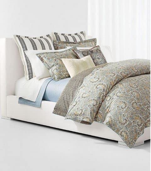 Lauren Ralph Lauren Riley Paisley Brown Blue Grey Full Queen 3 pc Duvet Set Shams (Queen (U.S. Standard))