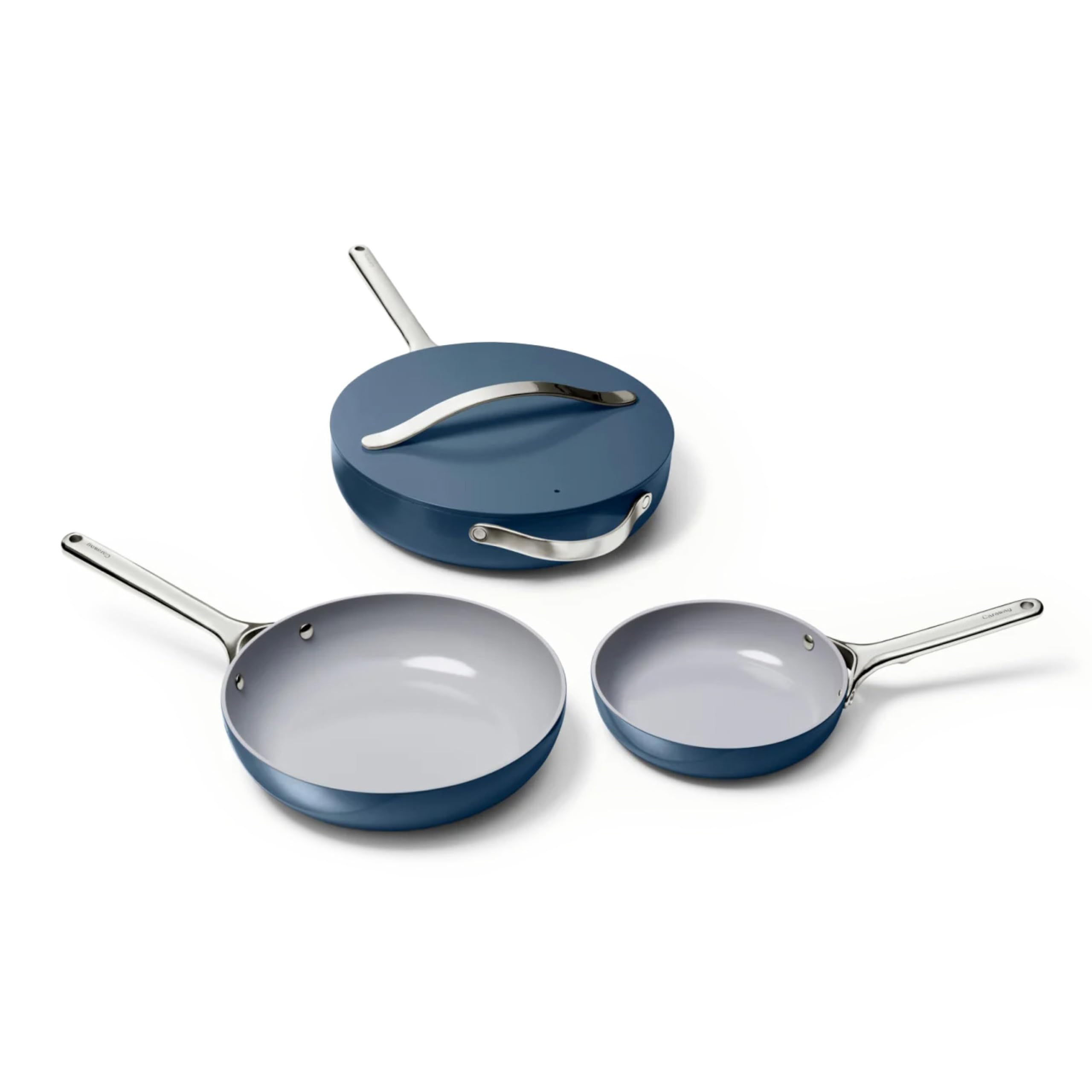 Caraway Fry Pan Trio - Non-Stick Frying Pans (10.5” & 8”) & Non-Stick Saute Pan - Non Toxic, PTFE & PFOA Free - Oven Safe & Compatible with All Stovetops (Gas, Electric & Induction) - Navy