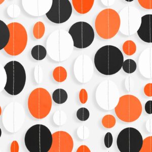 gcqq black orange white garland, 52ft halloween garlands, paper circle dot garland streamers, polka dot garlands for halloween party decoration, thanksgiving, wedding, baby shower, birthday decoration