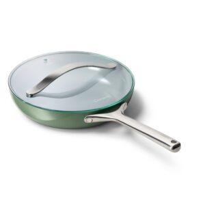 caraway nonstick ceramic frying pan with glass lid (2.7 qt, 10.5") - non toxic, ptfe & pfoa free - oven safe & compatible with all stovetops (gas, electric & induction) - sage