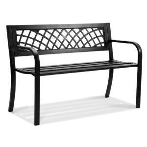 vevor outdoor bench, 480 lbs load capacity bench, 46 inches metal garden bench for outdoors, outdoor garden park bench with backrest and armrests, patio bench for garden, park, yard, front porch