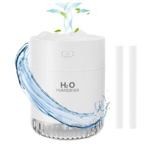 kissleaf 350ml air humidifiers for bedroom cool mist，small portable humidifiers for plants, usb rechargeable humidifier for office, nursery,car, travel (3 filter, white)