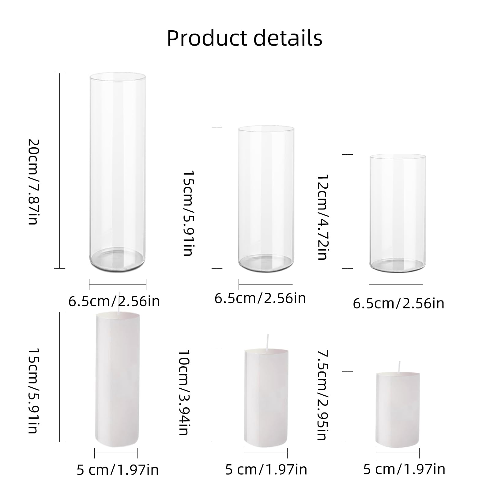 Set of 12 White Pillar Candles with Glass Cylinder Vases Clear Hurricane Glass Candle Holders for Centerpieces Ideal for Weddings Parties and Decor Sandraheer