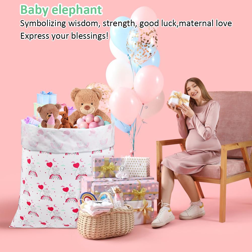 kamachic 2 Pcs Extra Large Baby Shower Plastic Gift Bags 56 inches, Jumbo Gift Bags Baby Elephant Design With Ribbon, for Giant Gifts, Wrapping Paper Boy, Bridal Shower, Birthday Party