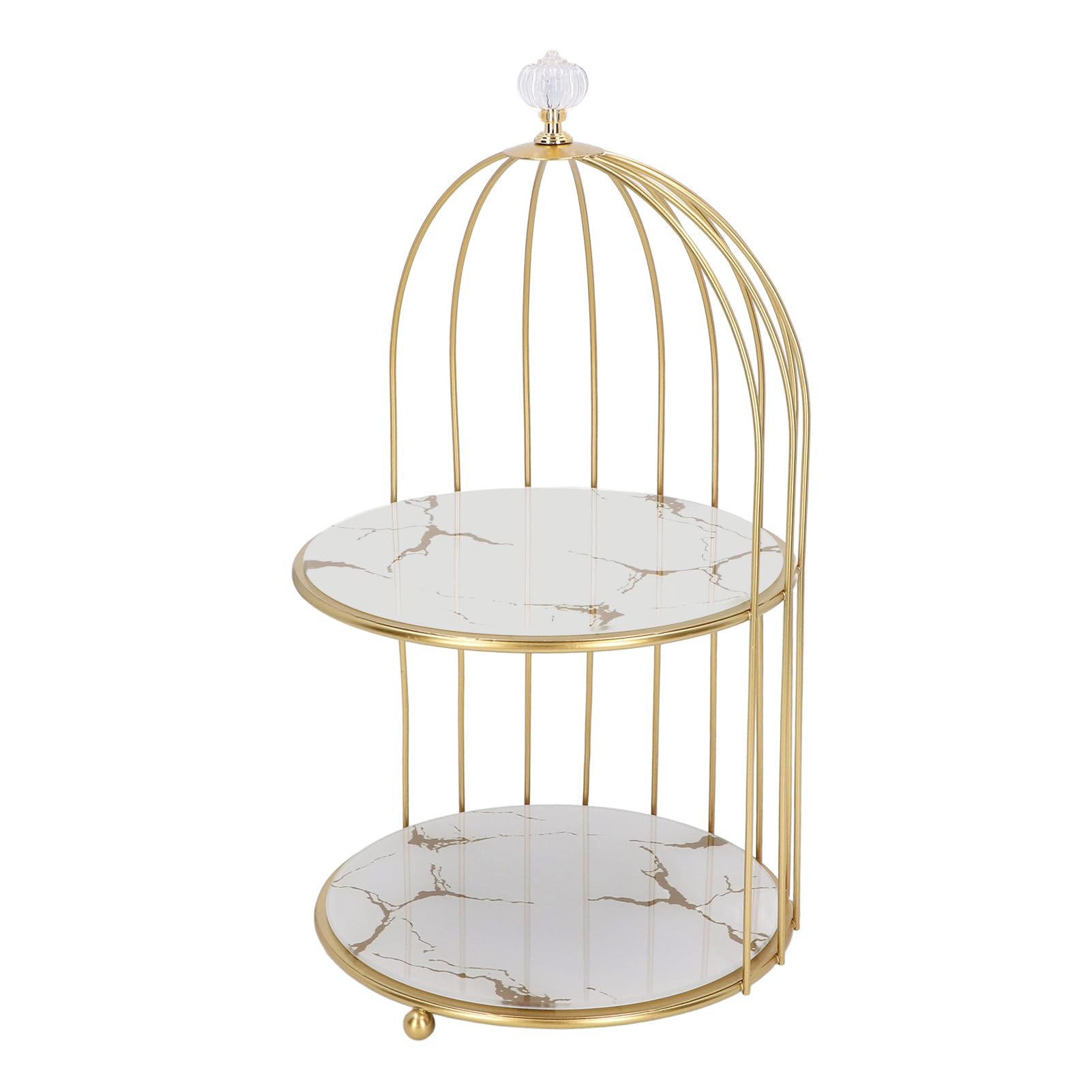 flexman Bathroom Organizer Countertop, Double Layer Bird Cage Organizer Display Rack, Countertop Storage Shelf for Bathroom Countertop Dressing Table (White Base Gold Pattern)