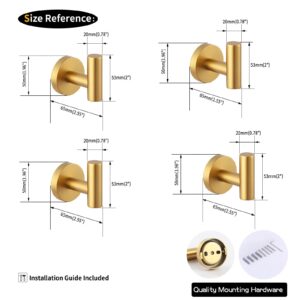 GERZWY Gold Stainless Steel Towel Hook Wall Mounted Robe Hook Heavy Duty Coat Hook Luxury Hooks for Bathroom Hotel 4 Pack