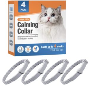 4pcs relaxants cat calming collar for anxiety relief & overgrooming - effective pheromone cat collar for anti-aggression & indoor cats - therapet calm collar for comfort zone relaxation (gray)