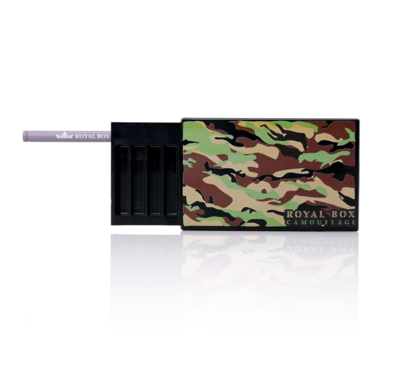 Generic Original Camouflage Royal Box Black 8 Compartment Snuff Wallet Box with Built in 3"" Metal Alloy Straw